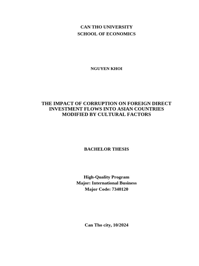 Thesis 2024 - Nguyen Khoi (2) | PDF | Foreign Direct Investment | Political Corruption
