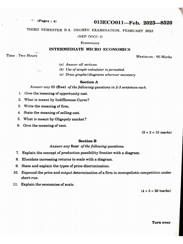 BA 3 Sem NEP DSCC-1 Economics 2023 | PDF