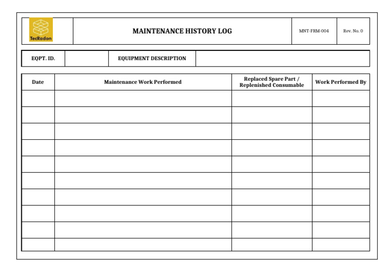 MNT-FRM-004 History Log | PDF