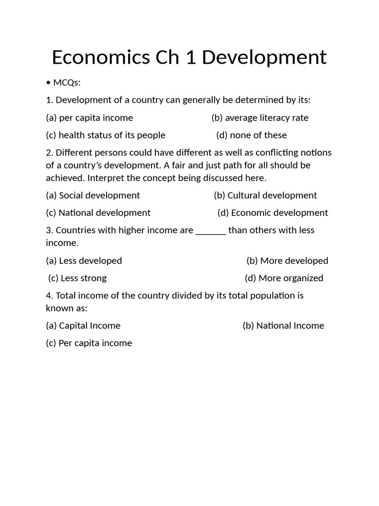 Economics CH 1 Development | PDF