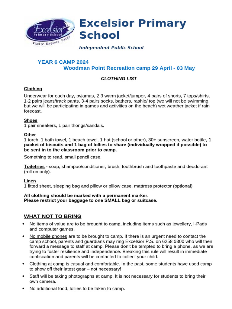 Camp Clothing List and Requirements | PDF