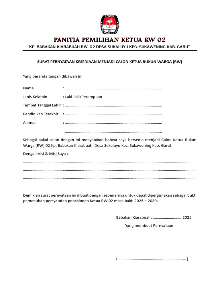 PANITIA PEMILIHAN KETUA RW 02 | PDF