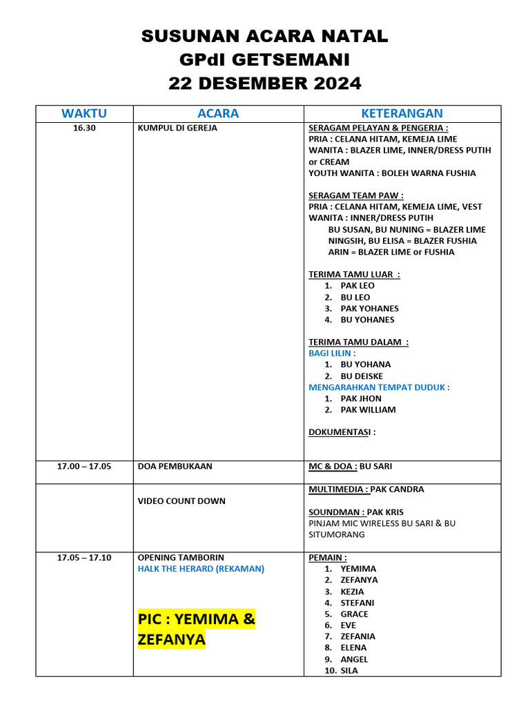 Susunan Acara Natal Fix | PDF