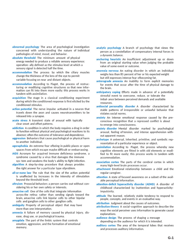 glossary-psychology | PDF | Emotions | Mental Disorder