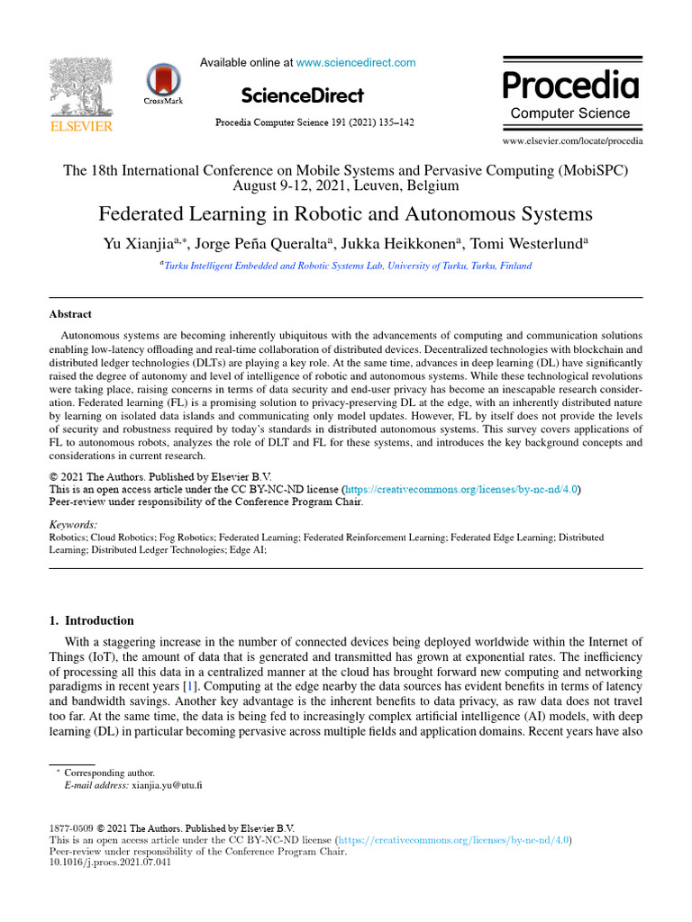 Federated Learning in Robotics | PDF | Cloud Computing | Robotics