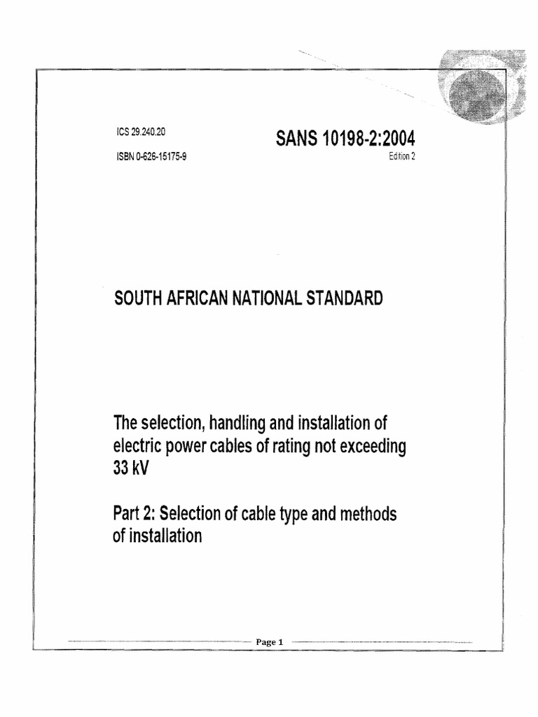 SANS 10198-2: Power Cable Selection Guide | PDF | Wire | Electric Power