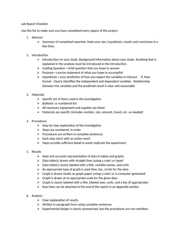 Lab Report Checklist Updated | PDF | Experiment | Hypothesis