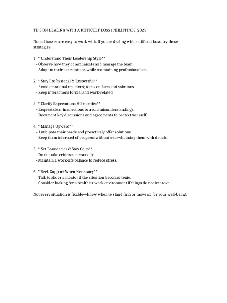 Strategies for Managing a Difficult Boss | PDF