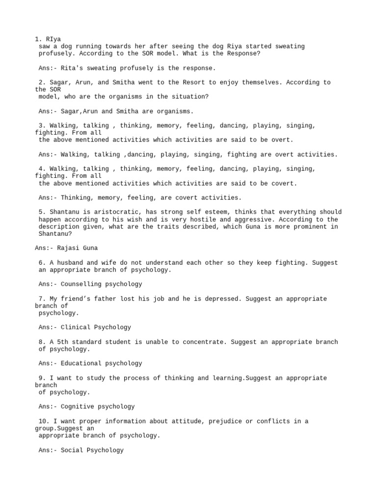 Psychology IMPORTANT QS MCQs | PDF | Self Esteem | Stress (Biology)