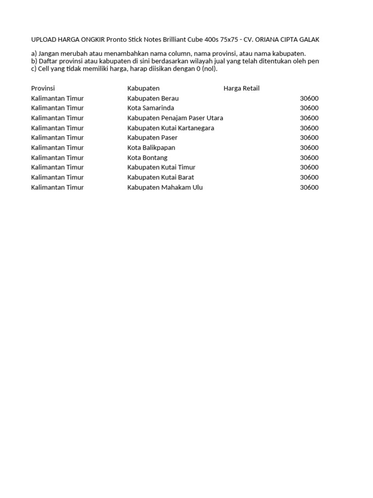 Template Harga Produk Pronto Stick Notes Brilliant Cube 400s 75x75 - CV ...