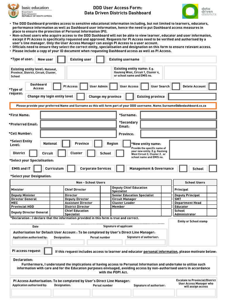 DDD User Access Form for Dashboard Access | PDF | User (Computing ...