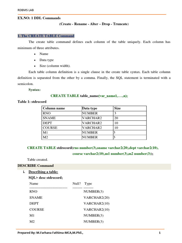 RDBMS LAB Materials (Ex-1,2,3) | PDF | Information Retrieval | Data Model