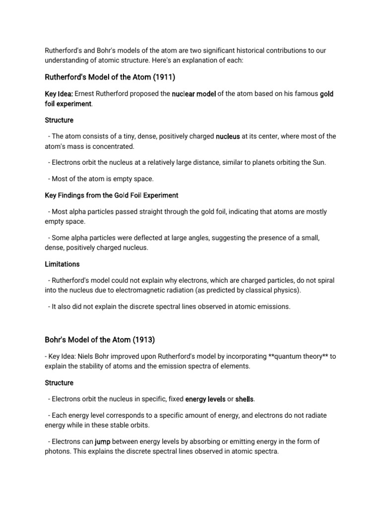 Rutherford and Bohr Models of An Atom | PDF | Atoms | Energy Level