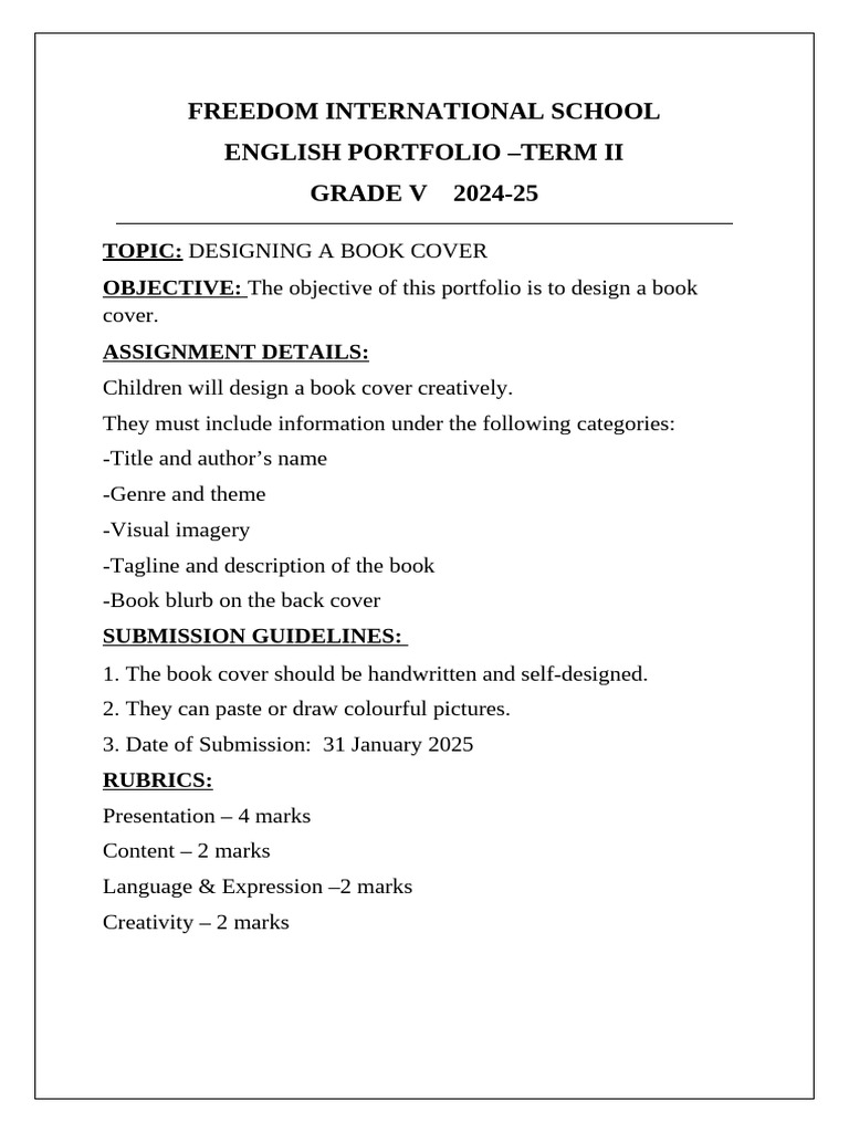 Grade V Book Cover Design Task | PDF