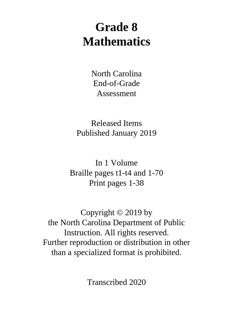UEB EOG NC Grade 8 Math 2019 Print (LC) KDKDKDK | PDF | Writing ...