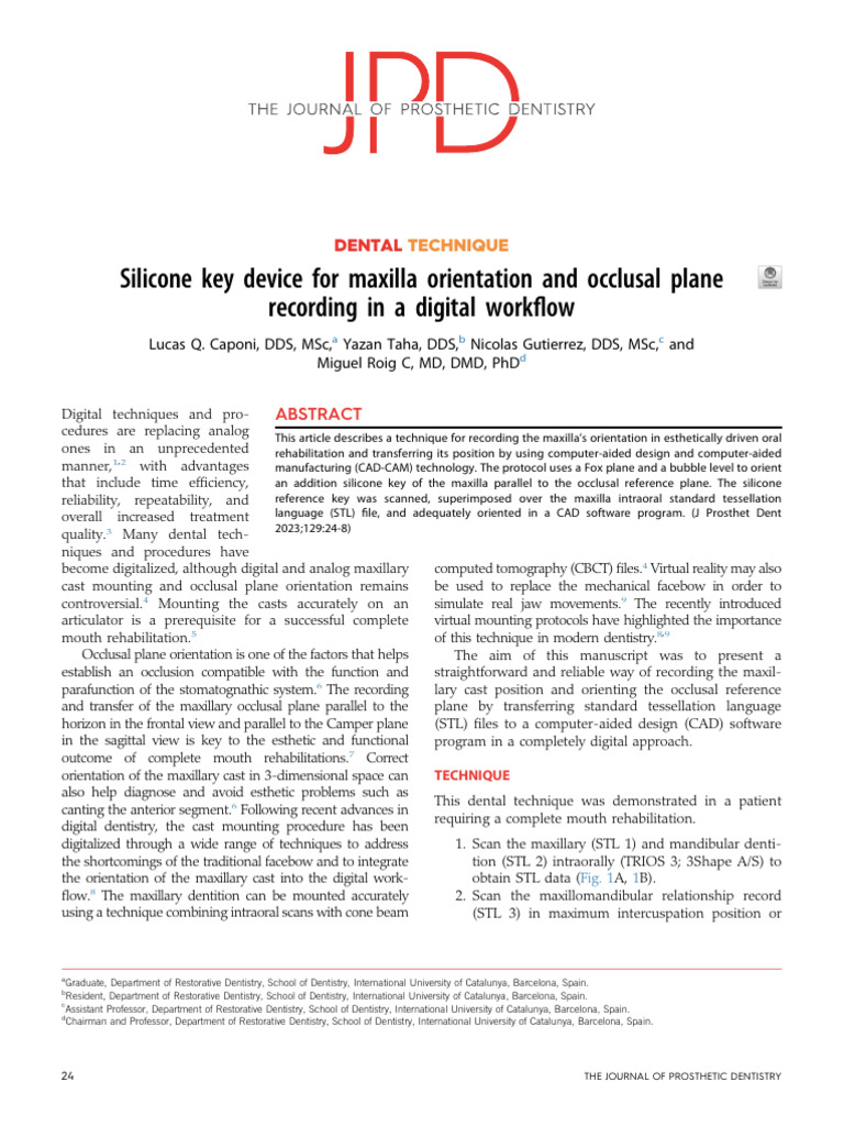 Silicone Key Device For Maxilla Orientation and Occlusal Plane ...
