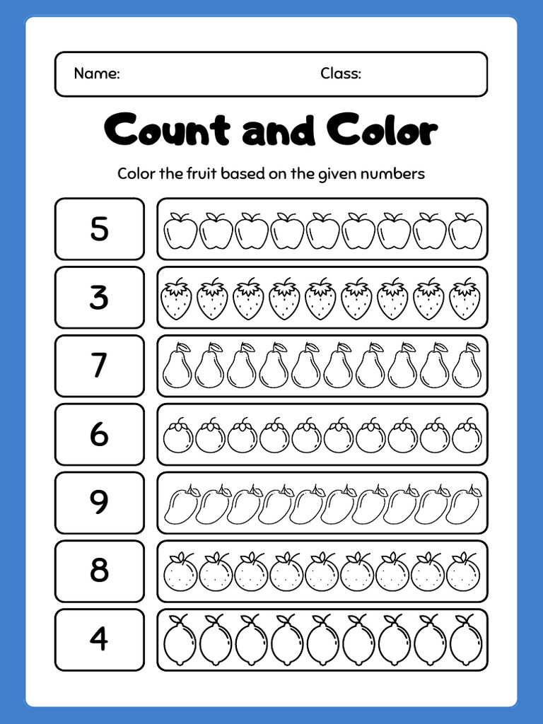 Green Simple Fruit Illustrated Mathematics Count and Color Worksheet | PDF