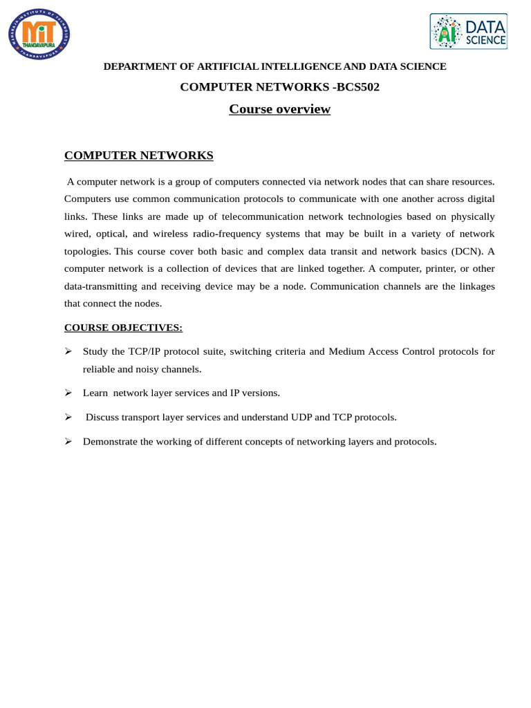 Computer Networks Course Overview | PDF