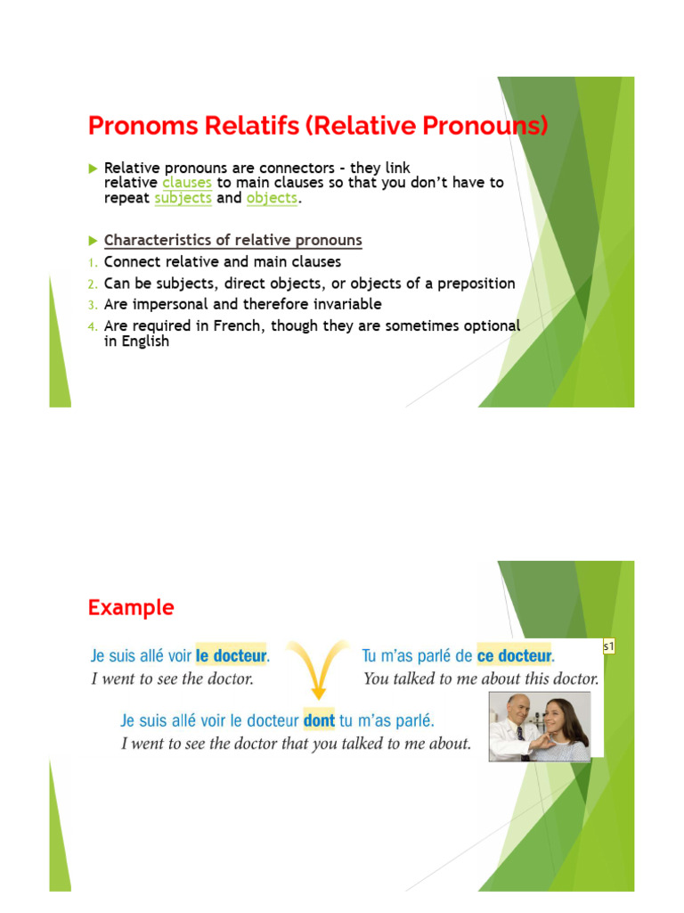 Pronom Relatifs Simples - Leçon | PDF | Verb | Subject (Grammar)