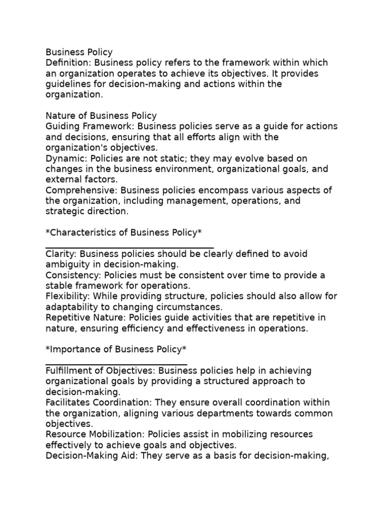 Business Policy | PDF