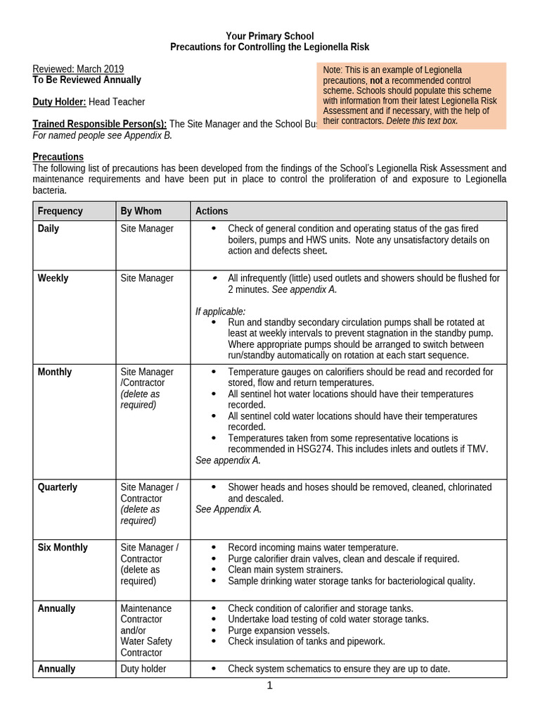 2.02 Legionella Written Scheme-Example - 2018-19 - 3 | PDF | Water Heating