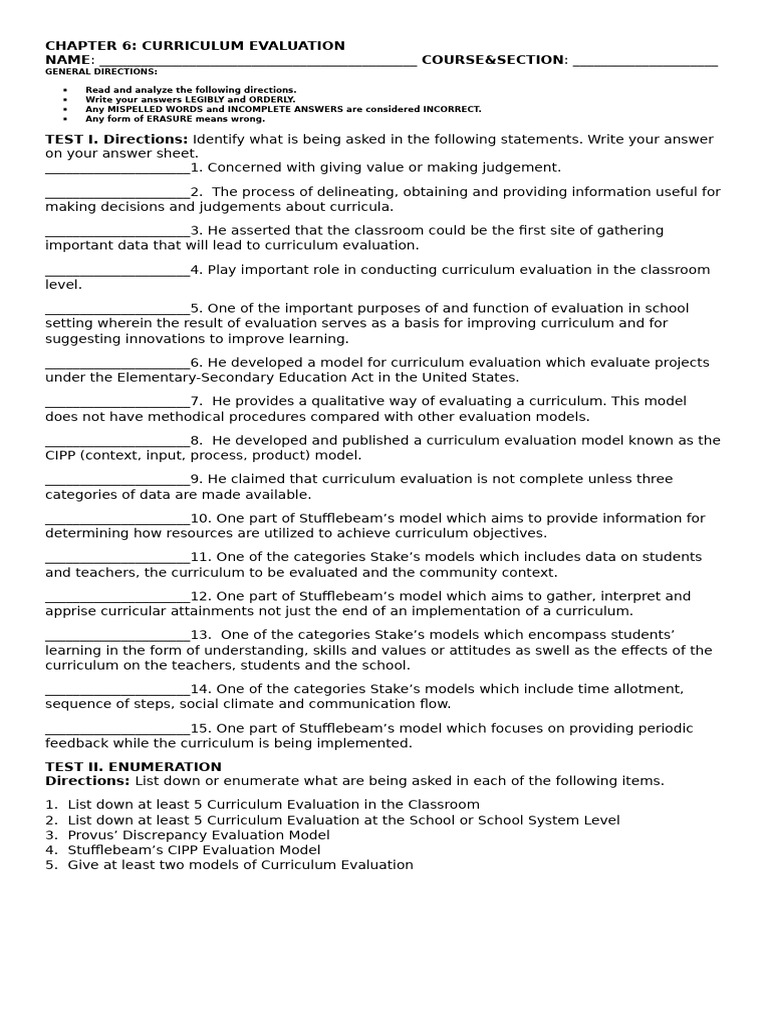 CHAPTER-6-TEST | PDF | Curriculum | Evaluation