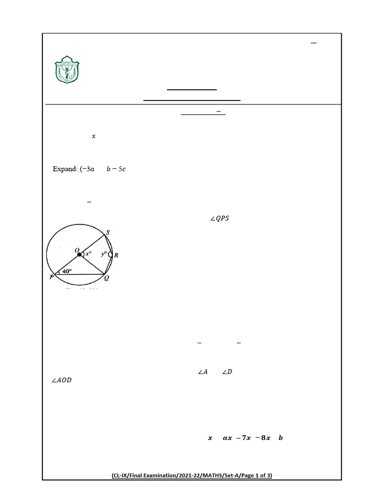 CLASS_9___MATHS___Final_21-22 | PDF | Circle | Classical Geometry