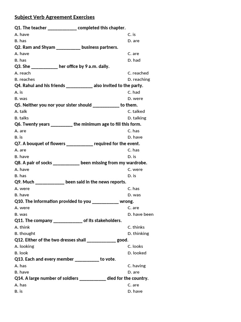 Subject-Verb Agreement Exercises | PDF