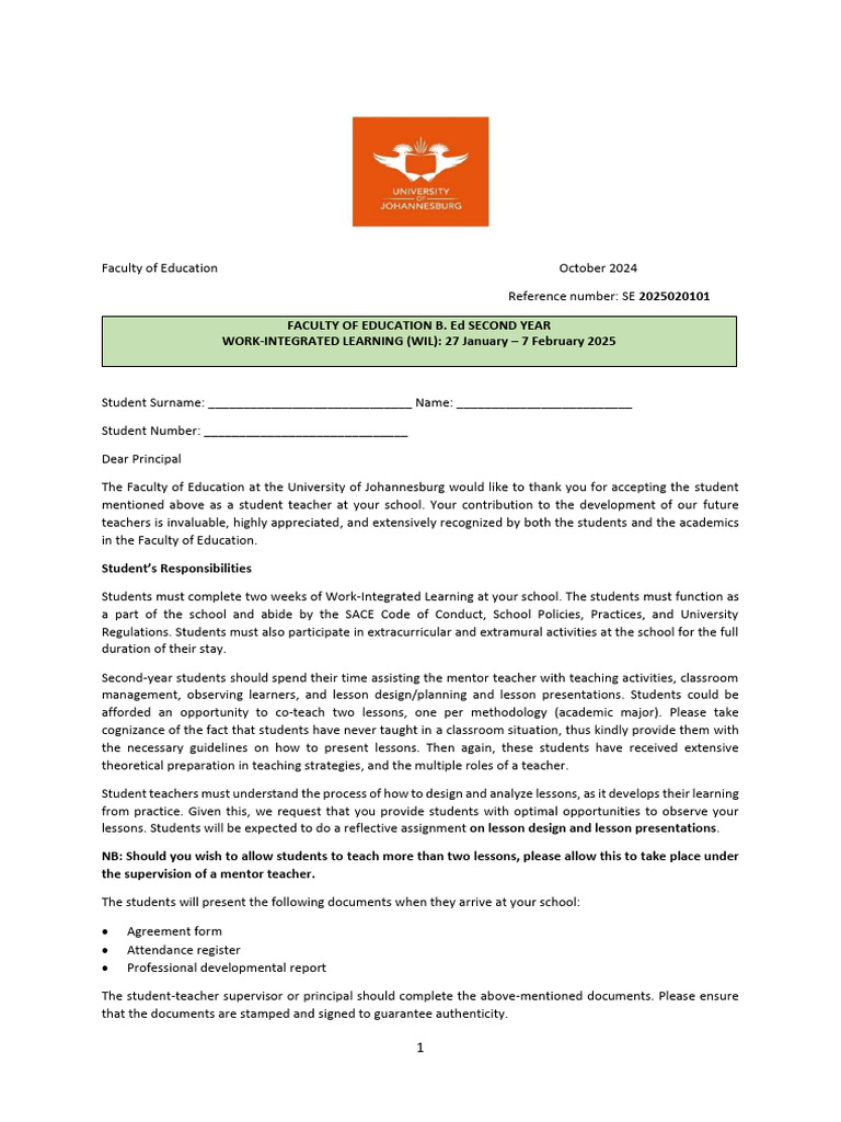 B.Ed Work-Integrated Learning Guide 2025 | PDF | Teachers | Methodology