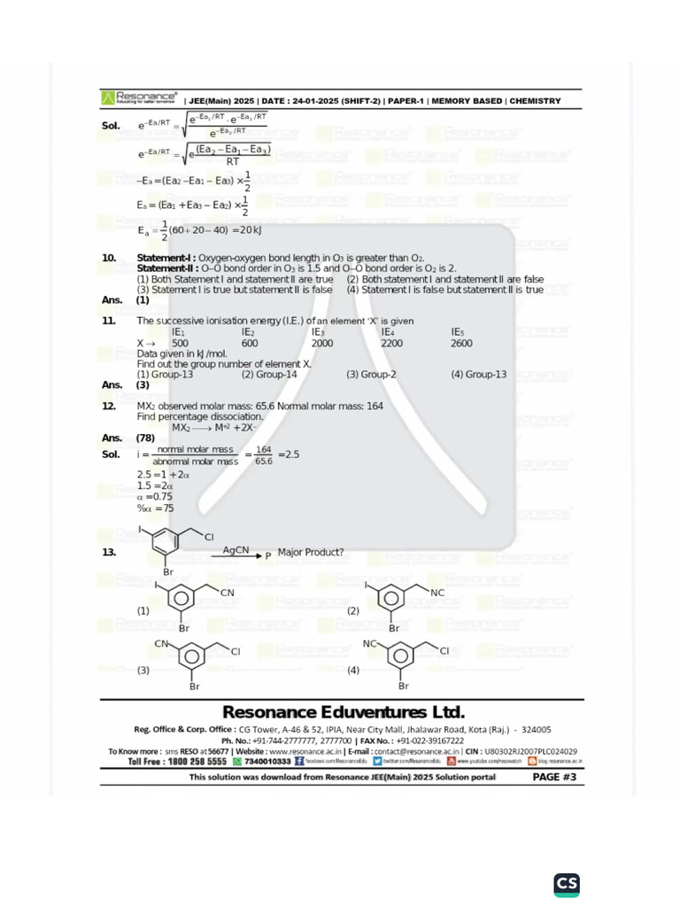 24 Jan Shift 2 Resonance @jee Pyqs | PDF