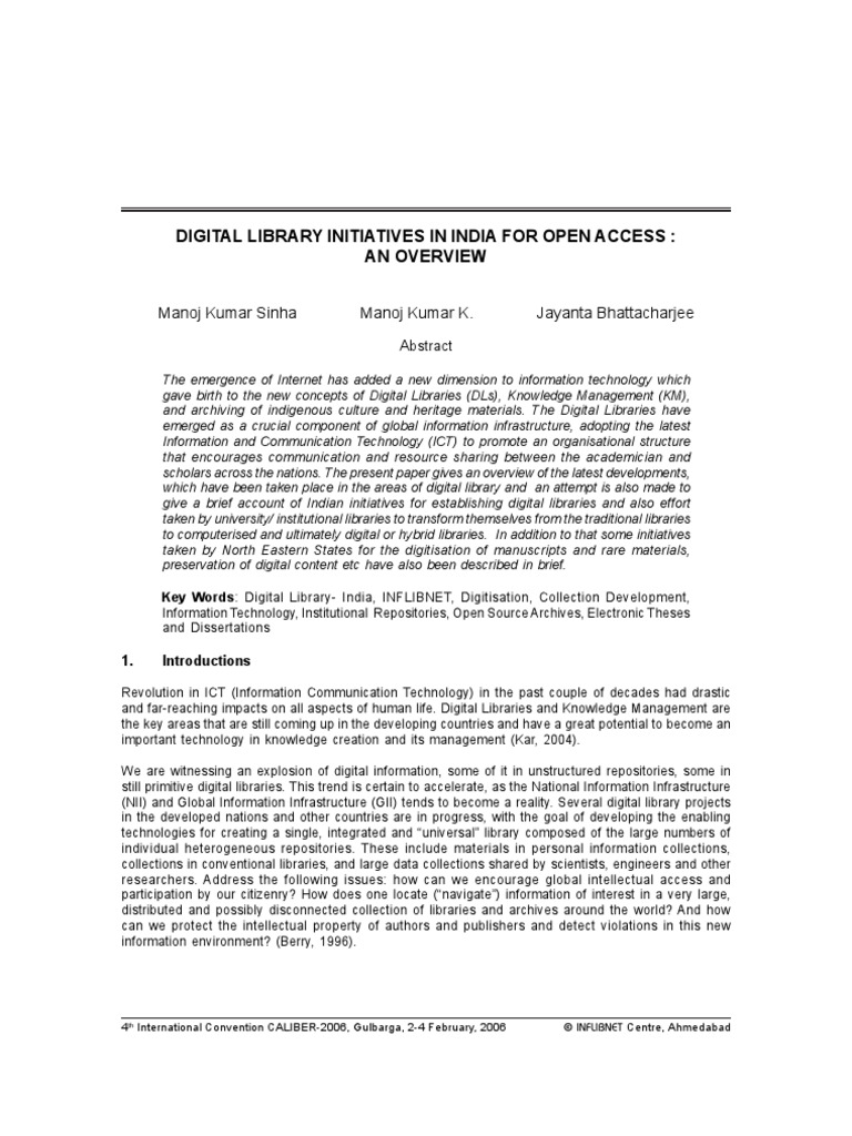 Digital Library Initiatives in India For Open Access: An Overview | PDF ...