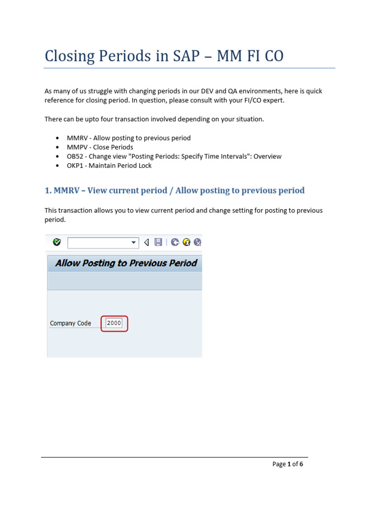 Closing - Periods in Sap MM Fi Co | PDF | Computing | Software