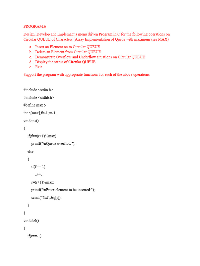 Circular Queue Operations in C | PDF
