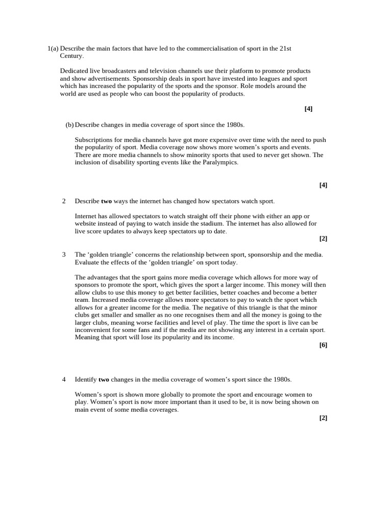 Commercialisation of Sport | PDF | Sports