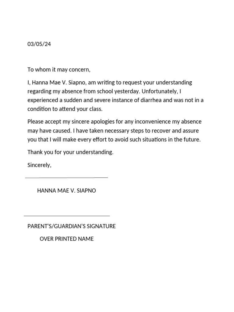 Absence Apology Letter for School | PDF