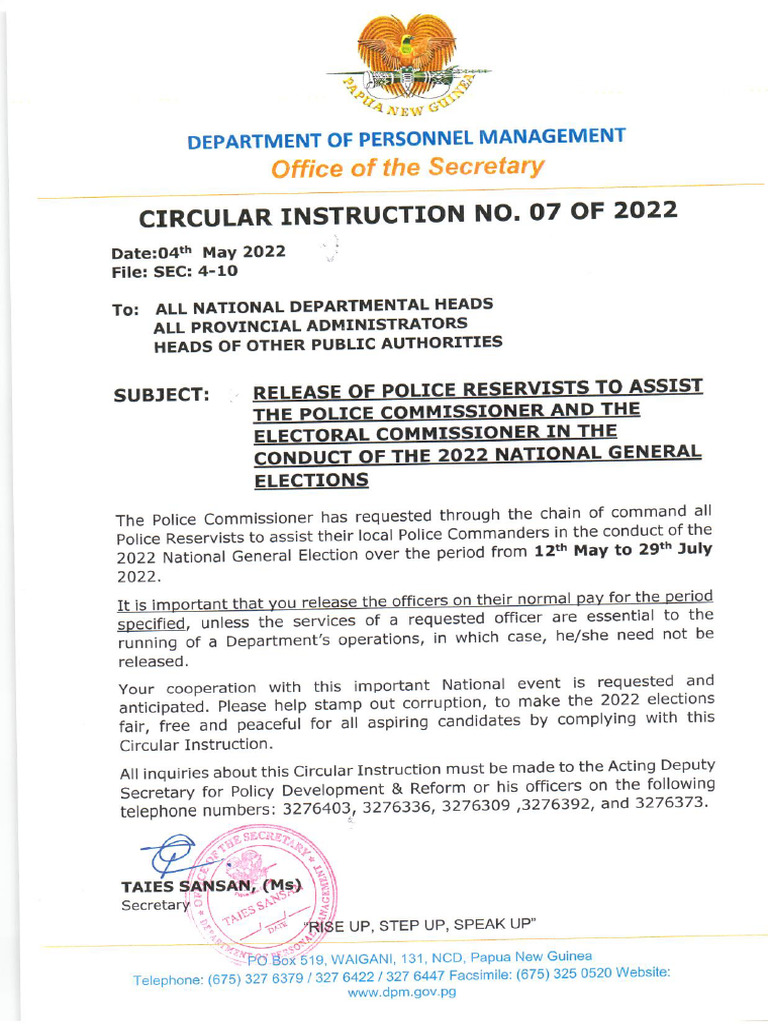 Circular Instruction 7 Release of Police Reservists To Assist The ...
