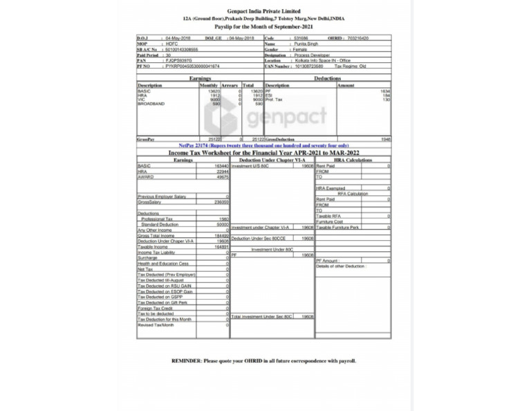 genpact payslip (1) | PDF