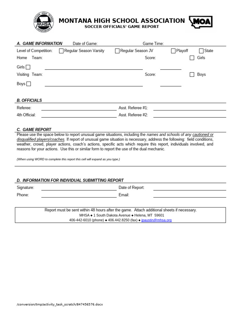 Soccer Game Report - Microsoft Word Template - Word Users Can Type ...