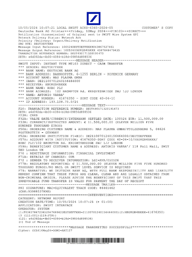 MT103 - VS - HSBC London - 11500mod | PDF