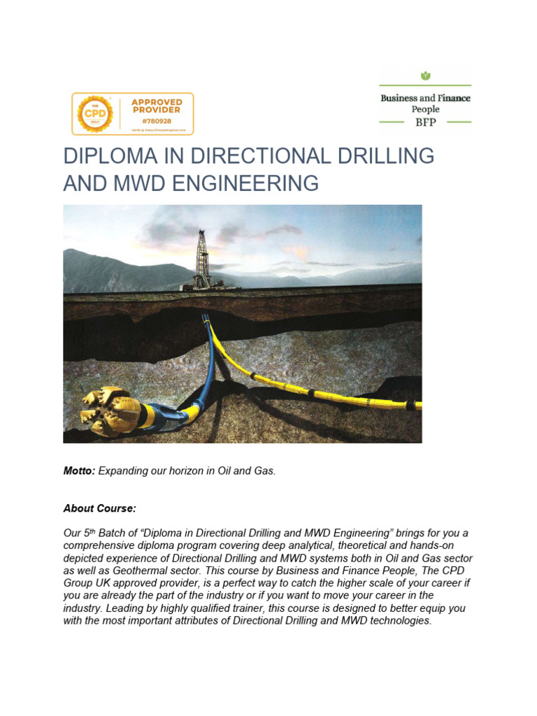 Diploma in Directional Drilling and MWD Engineering (5th Batch) | PDF