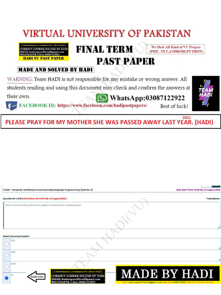 CS401 FINAL TERM FILE 11 SOLVED BY TEAM HADI | PDF | Microcomputers | Computing