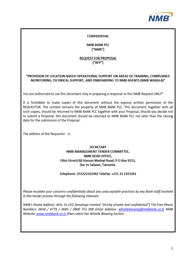NMB Wakala Operational Support RFP | PDF | Banks | Request For Proposal