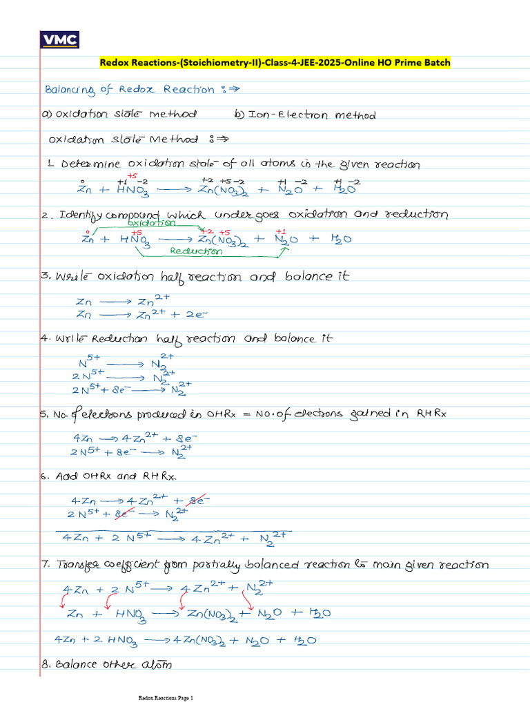 Red Ox Reactions Class 4 | PDF