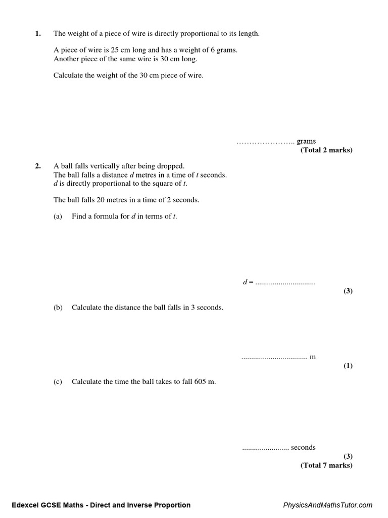 Direct and Inverse Proportion QP | PDF | Metrology | Physics