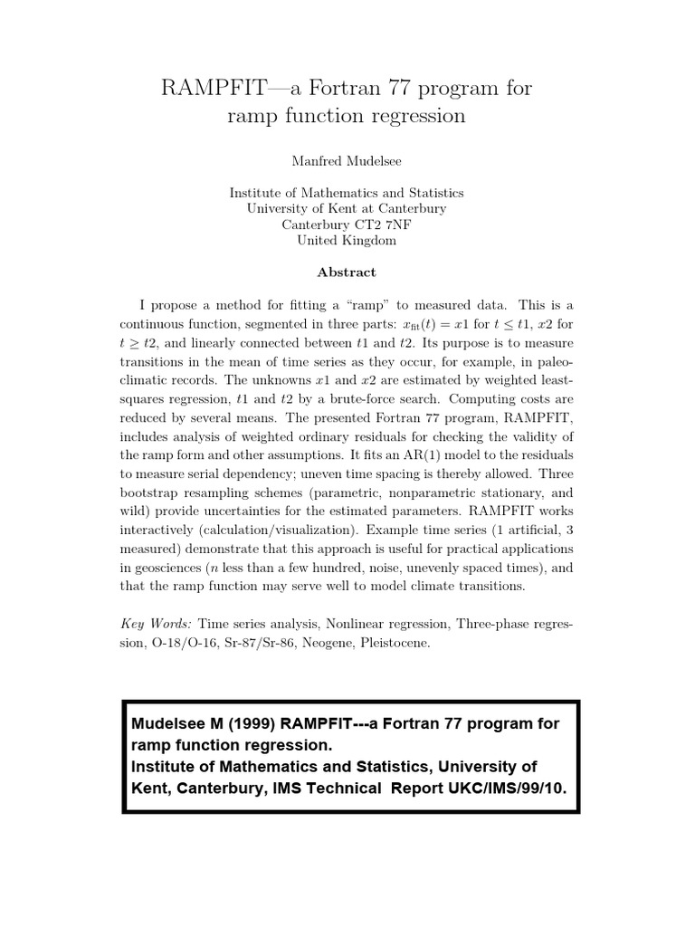 RAMPFIT Fortran Technical Report Mudelsee 1999 | PDF | Bootstrapping ...