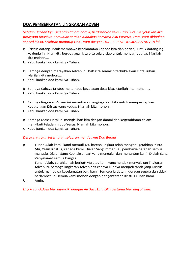 Doa Berkat Lingkaran Adven 2023 | PDF