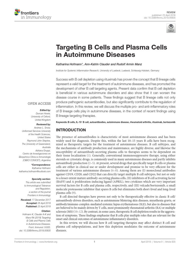 Targeting B Cells and Plasma Cells in Autoimmune Diseases | PDF | B ...