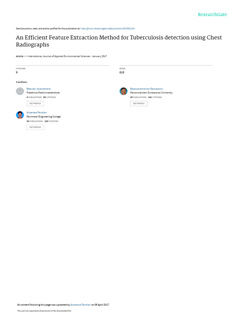 An Efficient Feature Extraction Methodfor Tuberculosisdetectionusing Chest Radiographs | PDF ...