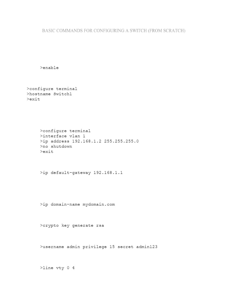 Basic Commands For Configuring A Switch Rvibs | PDF | Secure Shell | Computer Terminal