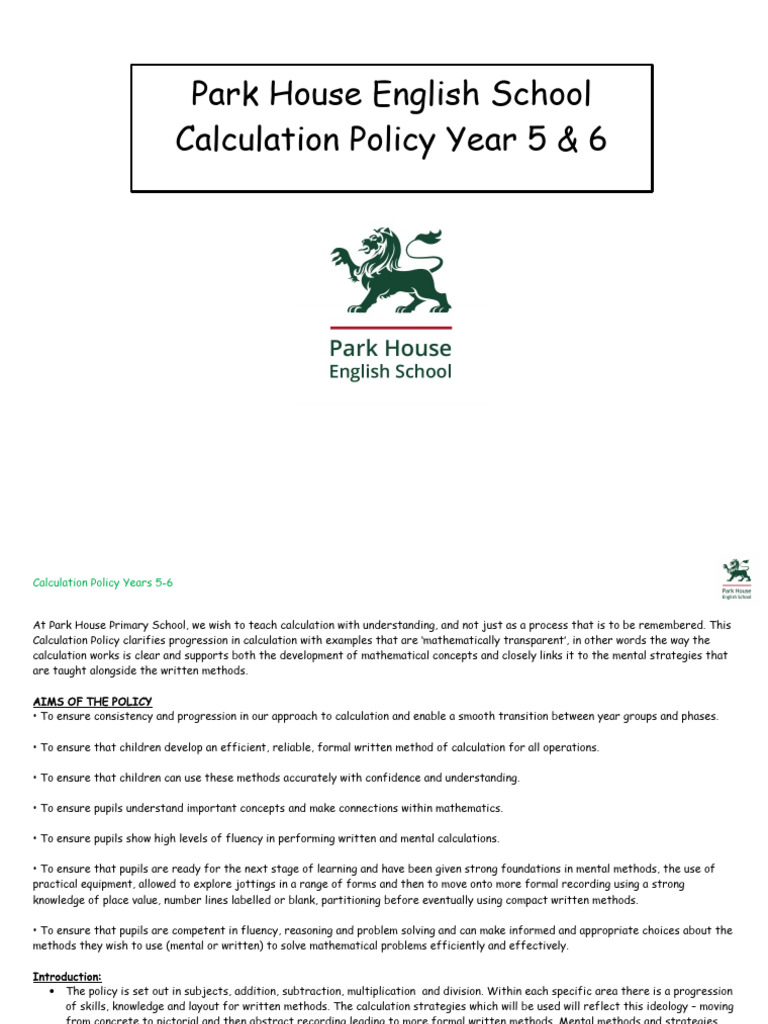 Mathematics Calculation Policy Years 5 and 6 | PDF | Multiplication | Division (Mathematics)